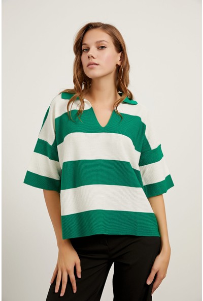 Armalife Çizgili Kısa Kol Triko Bluz Armalife Çizgili Kısa Kol Triko Bluz