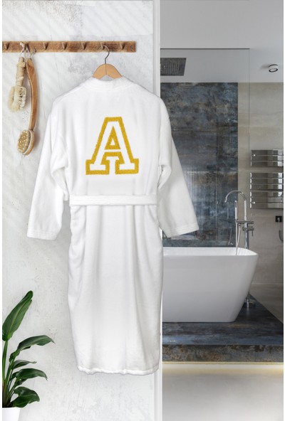 Abaca Kimono Bornoz/ Altın Renk Harf Nakış Işlemeli Abaca Kimono Bornoz/ Altın Renk Harf Nakış Işlemeli