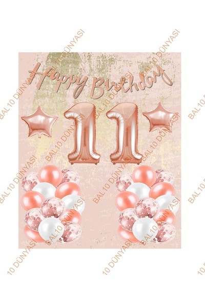 Bal10 Dünyası Happy Bırthday Kaligrafi Banner Yıldızlı Balon Seti 11 Yaş Bal10 Dünyası Happy Bırthday Kaligrafi Banner Yıldızlı Balon Seti 11 Yaş