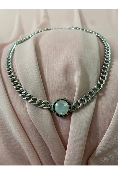 Jamely Accessory Gri Sedef Taşlı ve Mat Çelik Kolye 316L Jamely Accessory Gri Sedef Taşlı ve Mat Çelik Kolye 316L