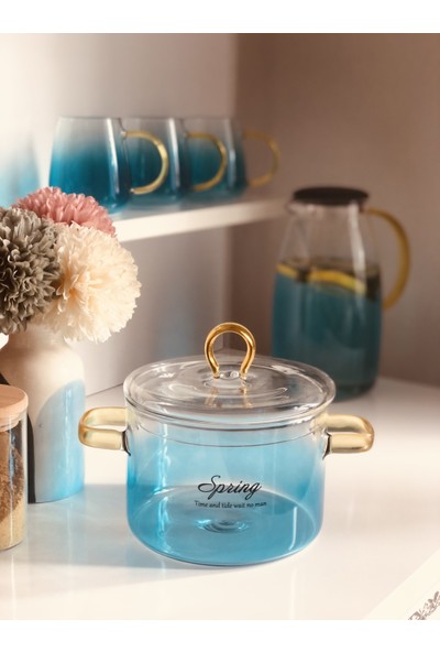 Nonni Home Art Blue Life Lüks Tasarım Borosilikat Cam Tencere 1500 ml 15X15CM Nonni Home Art Blue Life Lüks Tasarım Borosilikat Cam Tencere 1500 ml 15X15CM