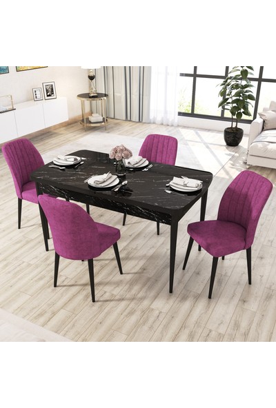 Rovena Zeta Siyah Mermer Desen 80X132 Mdf Yemek Masası Takımı 4 Sandalyeli Rovena Zeta Siyah Mermer Desen 80X132 Mdf Yemek Masası Takımı 4 Sandalyeli
