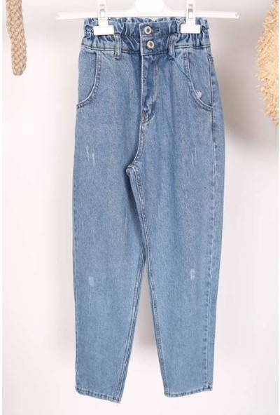Miss Laufen Beli Lastikli Çift Düğmeli Pantolon Kot Mavi