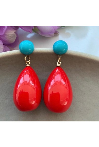 Özce Renkli Bombeli Damla Küpe Özce Renkli Bombeli Damla Küpe