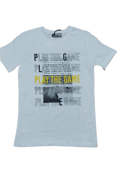Riccotarz Erkek Çocuk Önden Play The Game Baskılı Yuvarlak Yakalı Beyaz Tişört