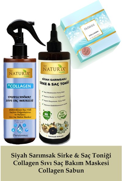 Naturix Siyah Sarımsaklı Sirke & Saç Toniği + Collagen Sabunu + Collagen Bakım Sıvı Saç Maskesi Naturix Siyah Sarımsaklı Sirke & Saç Toniği + Collagen Sabunu + Collagen Bakım Sıvı Saç Maskesi