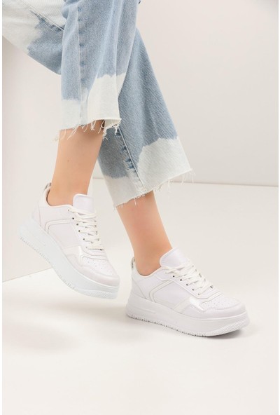 Bluefeet BF59 Beyaz Buz Kadın Spor Kalın Tabanlı Ayakkabı