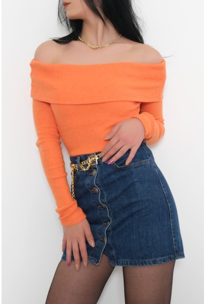 Modaymış Degaje Yaka Body Turuncu