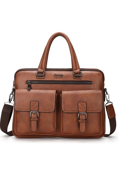 Jeep Çok Cepli Pu Deri Evrak Çantası -Kahverengi