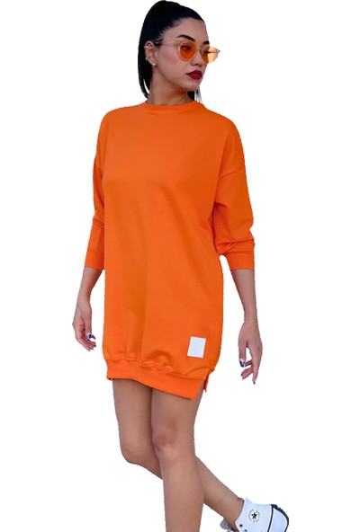N&V Turuncu Bisiklet Yaka Uzun Kol Tunik Sweat