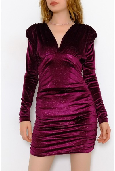 Myglobal Simli Kadife Elbise Mor - 581990.1592.