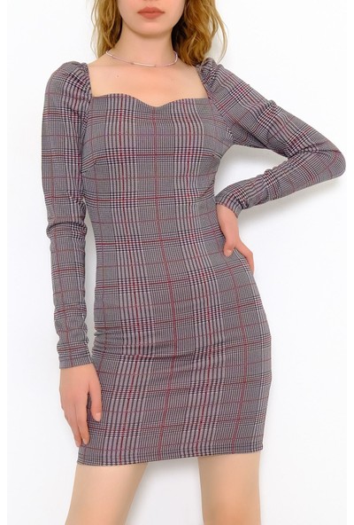 Myglobal Ekose Desenli Elbise Siyahkırmızı - 582050.1592.