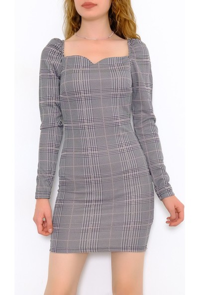 Myglobal Ekose Desenli Elbise Siyahpudra - 582050.1592.