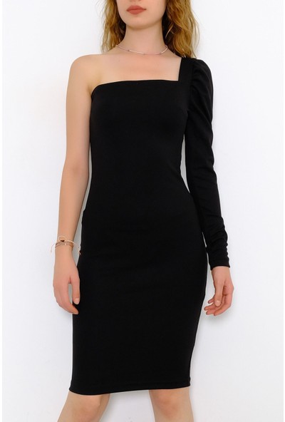 Myglobal Tek Kol Elbise Siyah - 581976.1592.