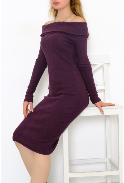 Myglobal Madonna Yaka Elbise Mürdüm - 10143.716. Myglobal Madonna Yaka Elbise Mürdüm - 10143.716.