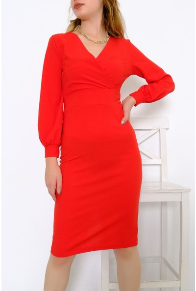 Myglobal Balon Kol Elbise Kırmızı - 58706.1592.