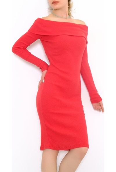 Myglobal Madonna Yaka Elbise Kırmızı - 10143.716. Myglobal Madonna Yaka Elbise Kırmızı - 10143.716.