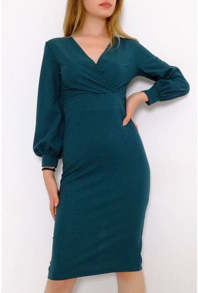 Myglobal Balon Kol Elbise Yeşil - 58706.1592.