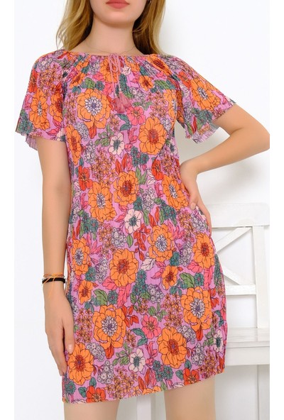 Myglobal Madonna Yaka Elbise Pembedesenli - 9648.107. Myglobal Madonna Yaka Elbise Pembedesenli - 9648.107.