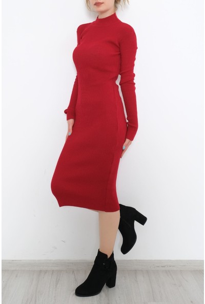 Myglobal Yarım Balıkçı Yaka Triko Elbise Kırmızı - 9955.1612.
