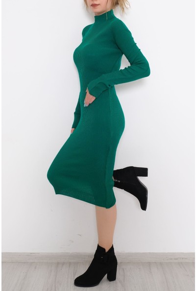 Myglobal Yarım Balıkçı Yaka Triko Elbise Yeşil - 9955.1612.