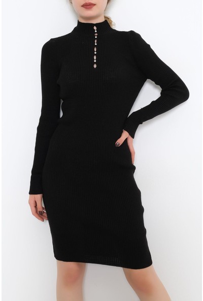 Myglobal Önü Taş Detaylı Elbise Siyah - 10064.1612.