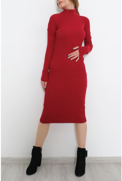 Myglobal Balıkçı Yaka Triko Elbise Kırmızı - 9954.1612.