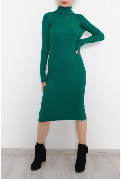 Myglobal Balıkçı Yaka Triko Elbise Yeşil - 9954.1612.