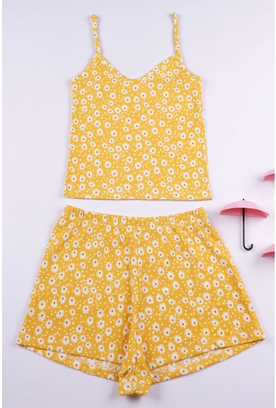 Eminna Kadın Çiçek Desenli Askılı Şortlu Takım