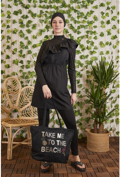 Markano Beli Lastikli Volanlı Tesettür Mayo Markano Beli Lastikli Volanlı Tesettür Mayo