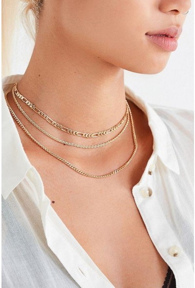 Doralola Üçlü Set Zincir Kolye Altın Kaplama