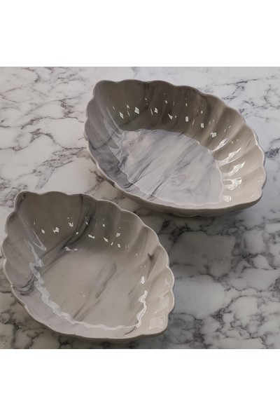 Göksan Mutfak Salata Tabağı Oval 2'li Mermer Desenli Göksan Mutfak Salata Tabağı Oval 2'li Mermer Desenli