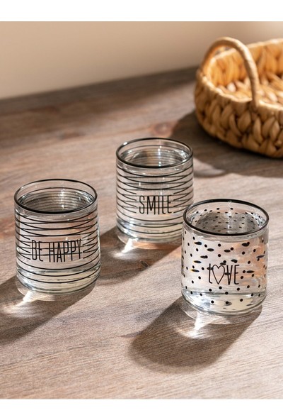 Funtex Yazı Baskılı Su Bardağı Meşrubat Bardağı 260 ml 3'lü Set