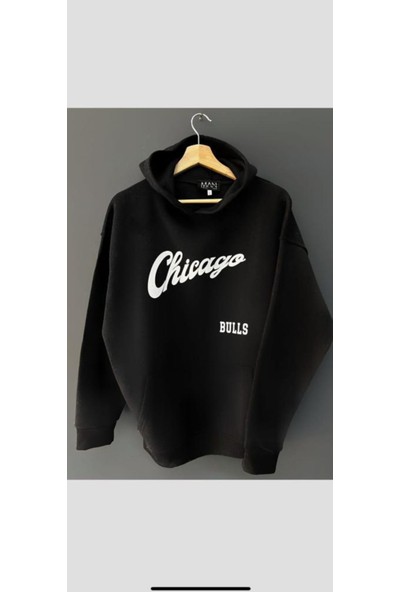 MAN Unisex Chicago Baskılı Kapşonlu Sweatshirt %100 Pamuk