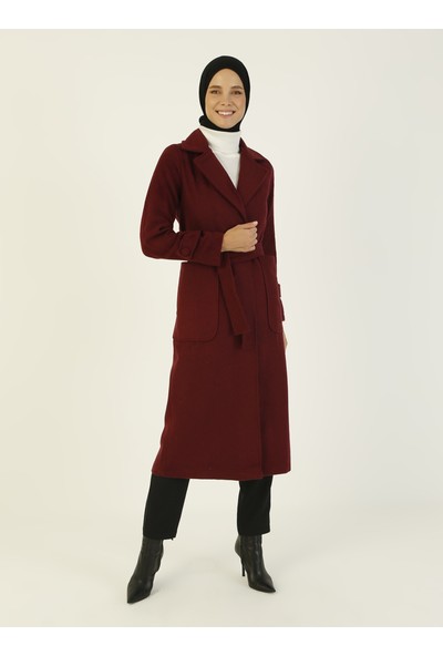 Miss Cazibe Kemerli Kaşe Kaban - Bordo - Miss Cazibe