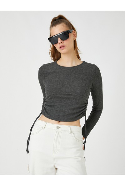 Koton Crop Tişört Uzun Kollu Büzgülü
