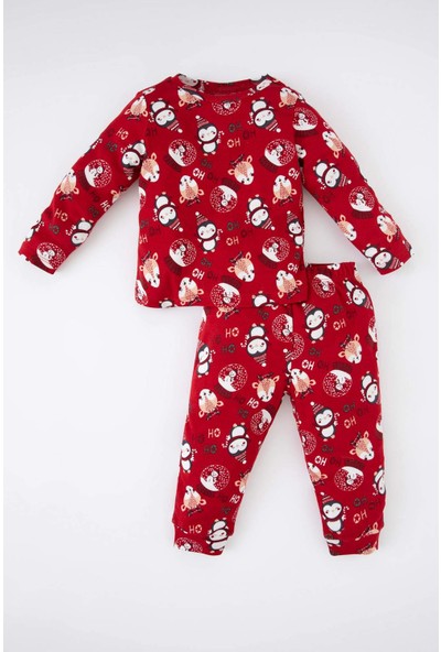 DeFacto Kız Bebek Regular Fit Desenli Uzun Kollu Ribana Pijama Takımı Y4218A222WN DeFacto Kız Bebek Regular Fit Desenli Uzun Kollu Ribana Pijama Takımı Y4218A222WN