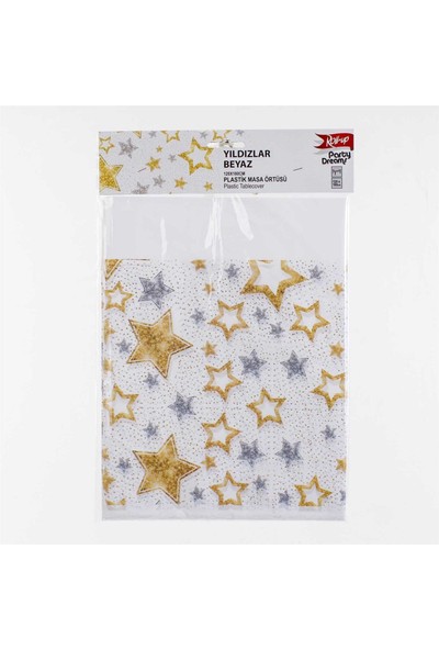 Hediyeconcepti Yıldızlar Beyaz Plastik Masa Örtüsü 120X180 cm
