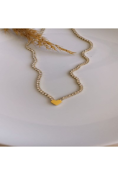 Rana Çelik Zirkon Taşlı Kararmaz Kalp Kolye RNK0061