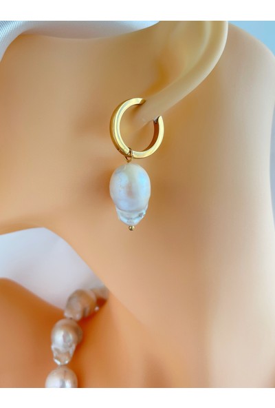 Munjouk Luna Barok Incili Çelik Küpe