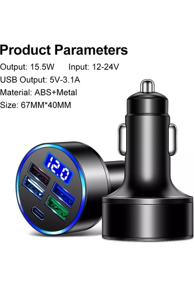 Güvener Ticaret Olaf 4 Port Usb+Pd Araç Şarj 15.5W