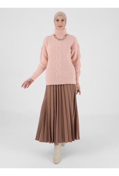 Refka Boğazlı Yaka Saç Örgülü Triko Tunik - Pudra - Refka Woman Refka Boğazlı Yaka Saç Örgülü Triko Tunik - Pudra - Refka Woman