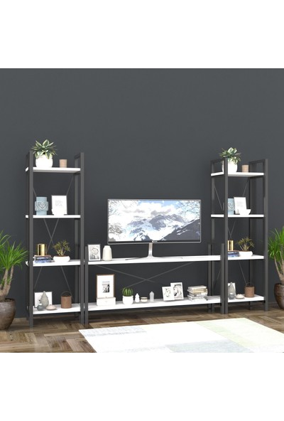 Dekormila Metal Tv Ünitesi 2 Kitaplıklı Beyaz
