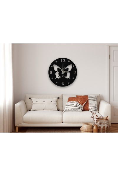 Dekadron Kelebek Figürlü Metal Duvar Saati