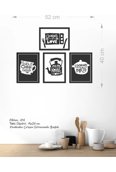 Ahşap Tablo 4'lü Kitchen Art (Mutfak Sanatı ) Mdf Tablo
