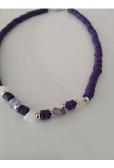 Fimo ve Doğal Taş Mor Kolye Fimo ve Doğal Taş Mor Kolye