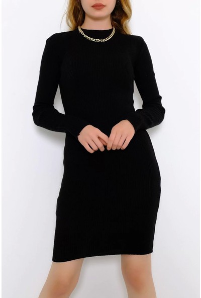 Bisiklet Yaka Triko Elbise Siyah - 571.1612.