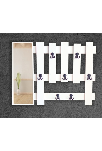 Aynalı Vestiyerportmanto Duvar Askısı (Beyaz) %100 Mdf