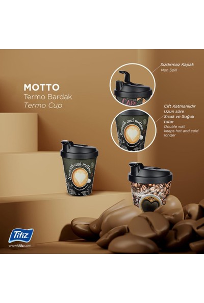 Titiz Motto Termo Kapaklı Kahve Bardak Sızdırmaz Kapaklı