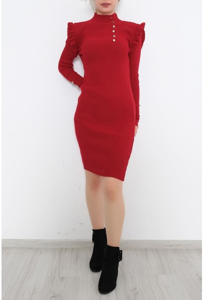 Gunkes Yaka Kol Düğme Detaylı Elbise Kırmızı - 10000.1612. Gunkes Yaka Kol Düğme Detaylı Elbise Kırmızı - 10000.1612.